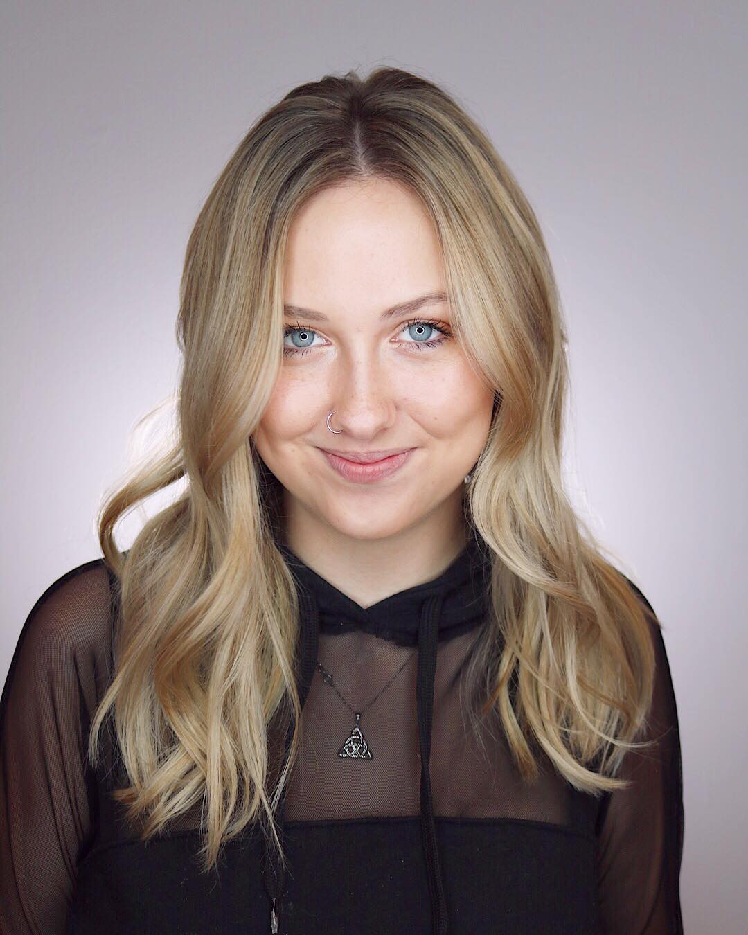 Long Wavy Layered Lob with Center Part and Blonde Hand Painted Hair ...