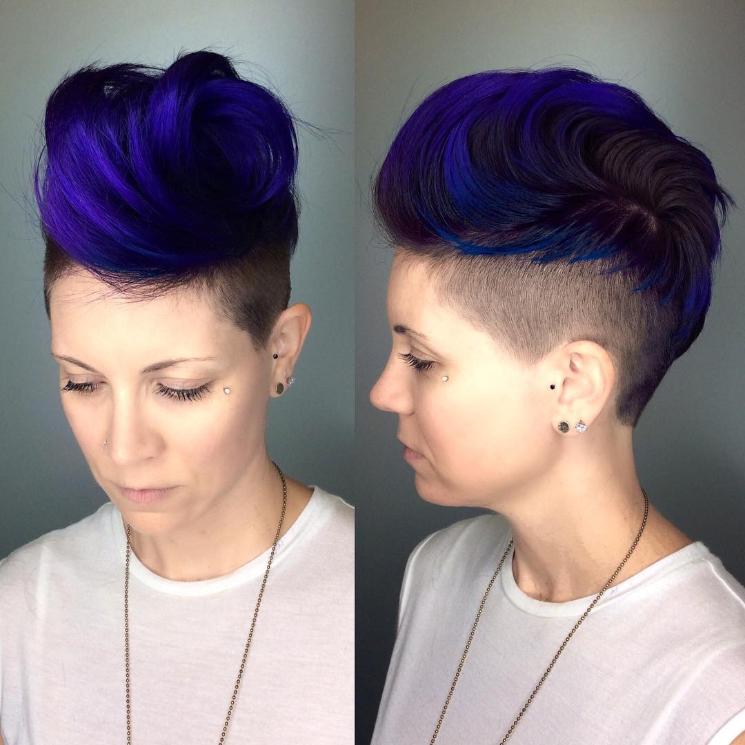 Bright Pink Backcombed Undercut Pixie with Rose Highlights and Shaved ...
