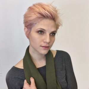 Messy Graduated Pixie on Black Hair with Purple Highlighted Fringe ...